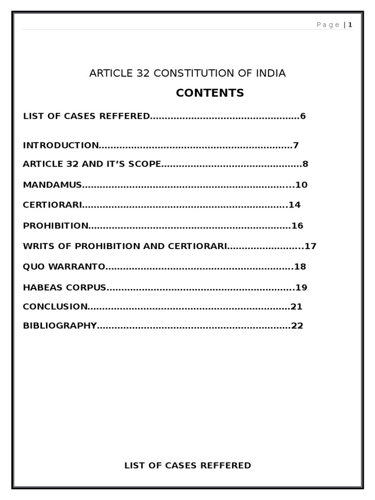 Analysis of Article 32 of the Indian Constitution and the Scope of Writ ...