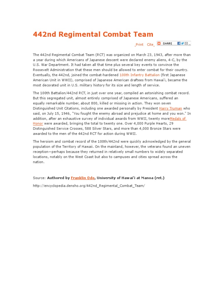 442nd Regimental Combat Team | PDF