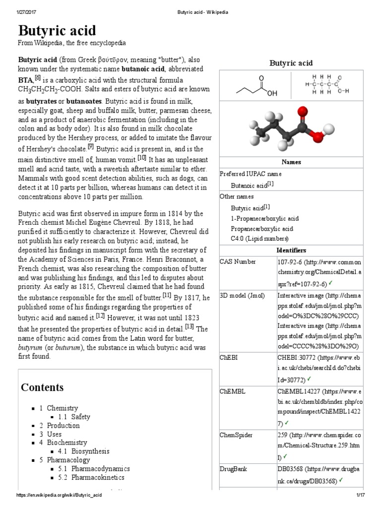 Butyric Acid | PDF | Biochemistry | Chemistry