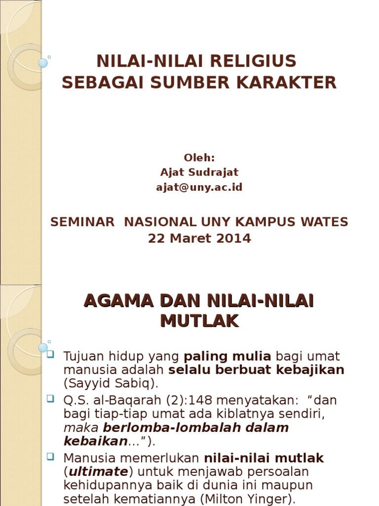 Nilai-Nilai Religius - Karakter | PDF