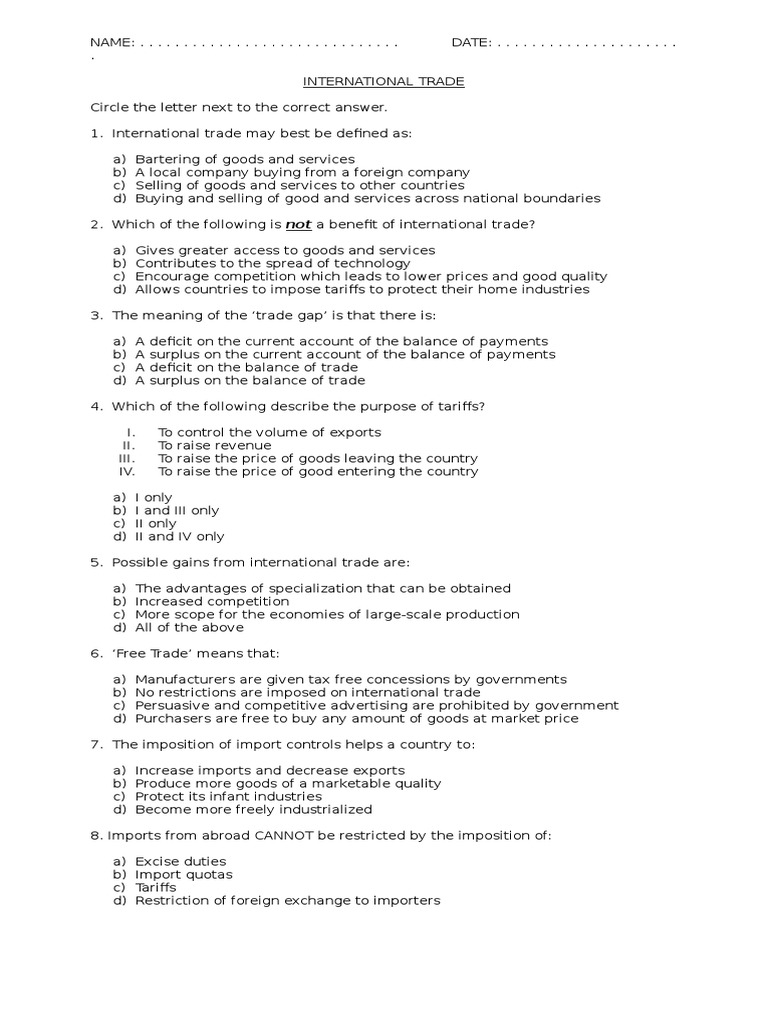 International Trade Worksheet1 | Download Free PDF | Current Account ...