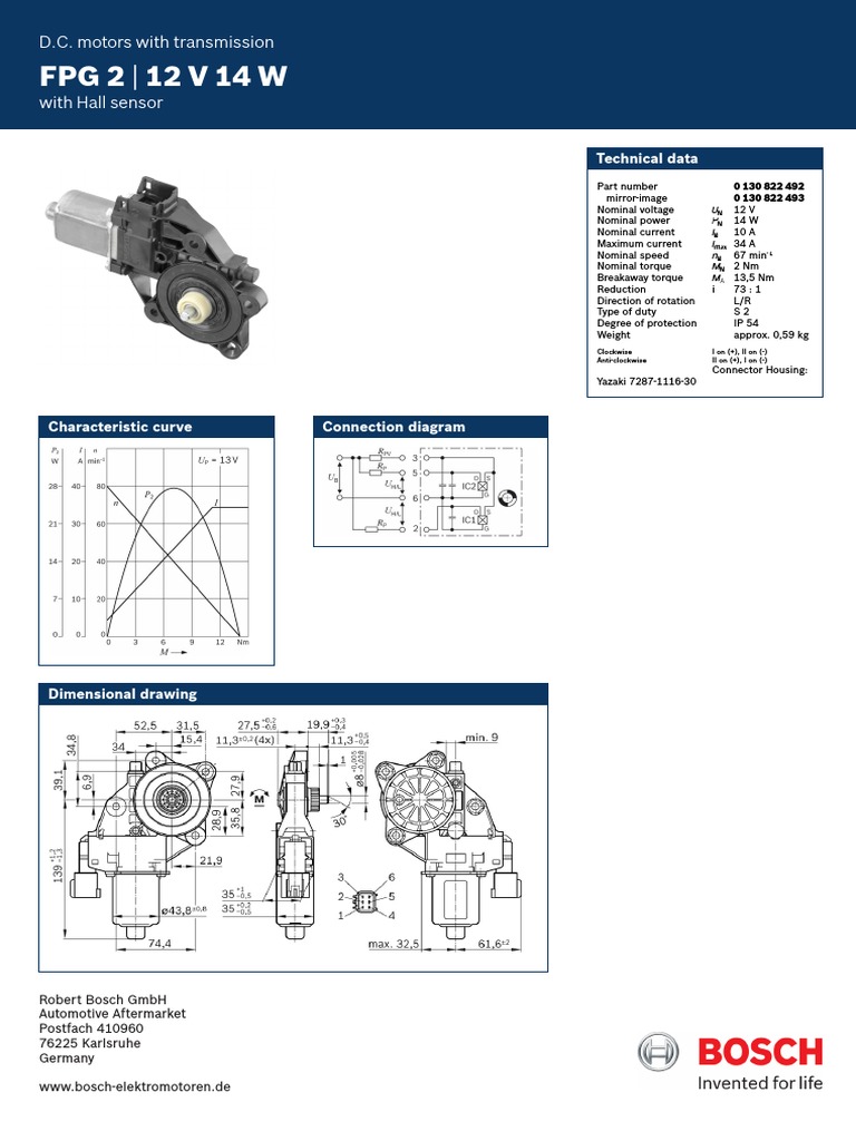 Bosch Motor DC 12V Data - Sheet | PDF