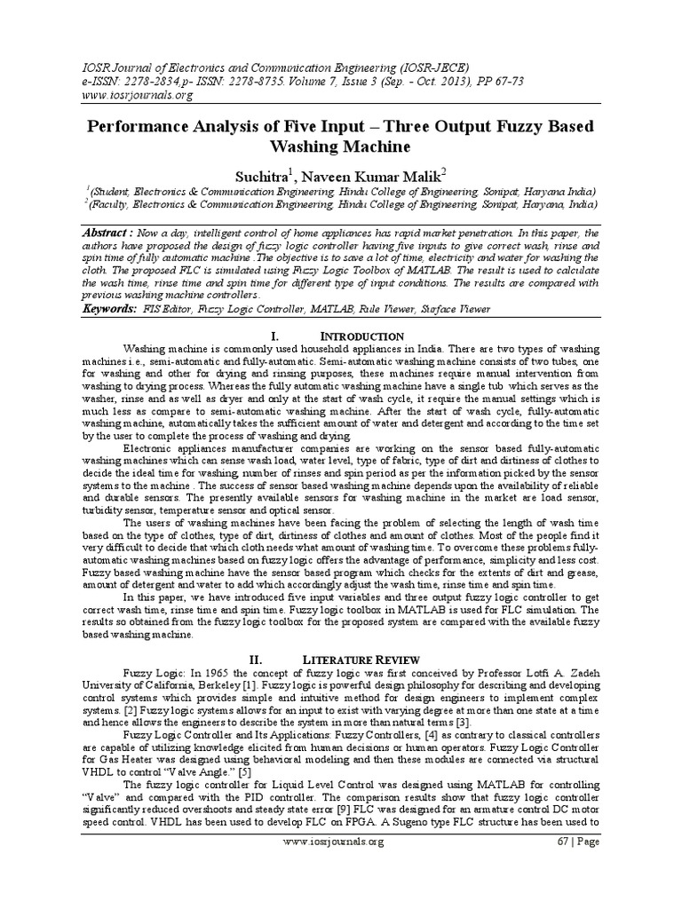 Performance Analysis of Five Input - Three Output Fuzzy Based Washing Machine | Download Free ...