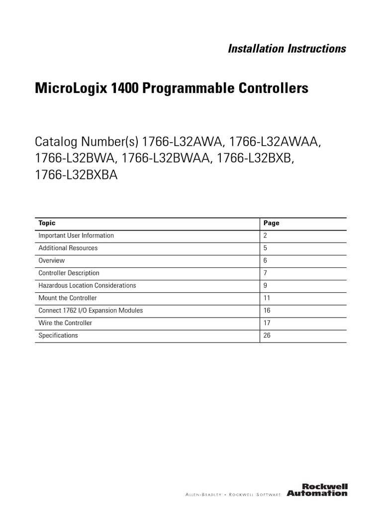 MicroLogix 1400 Programmable Controllers PDF | PDF | Electrical ...