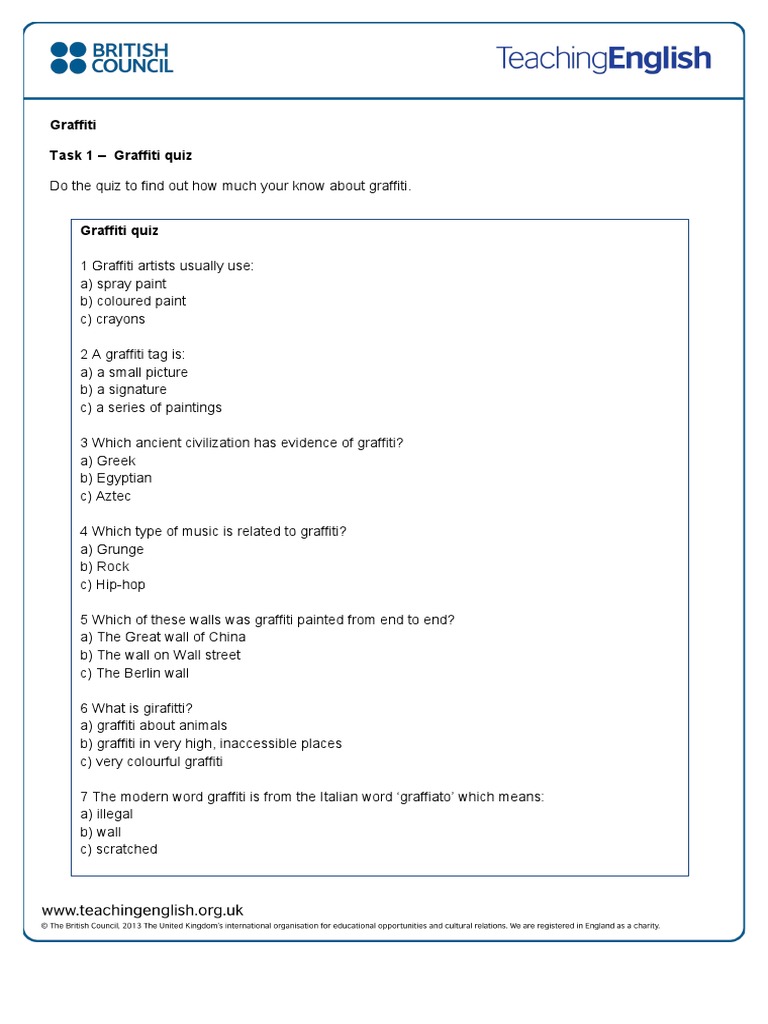 Graffiti Student Worksheet | PDF | Graffiti | Paintings