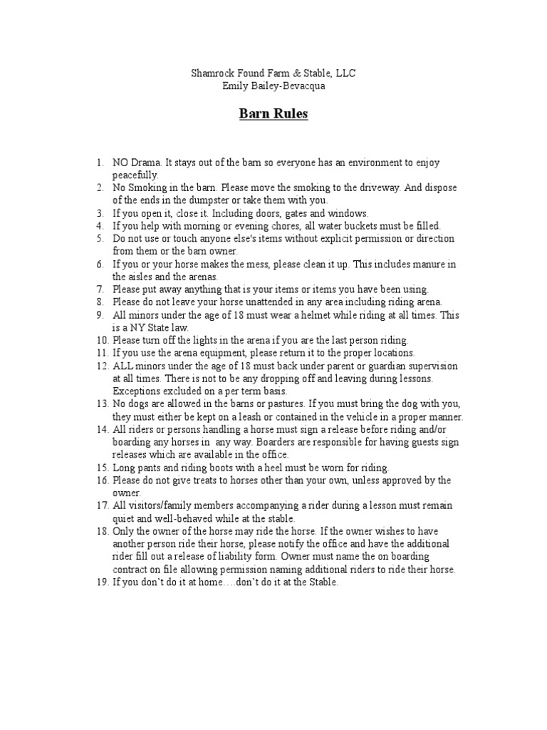 Barn Rules | PDF
