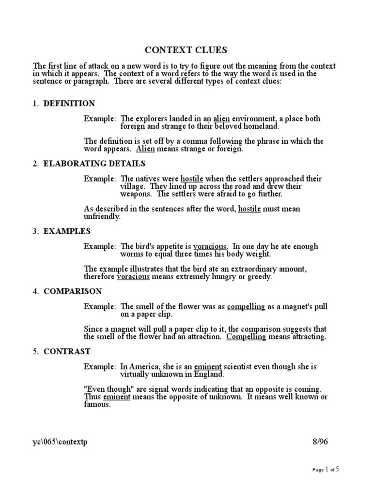 Context Clues | PDF | Semantics | Linguistics