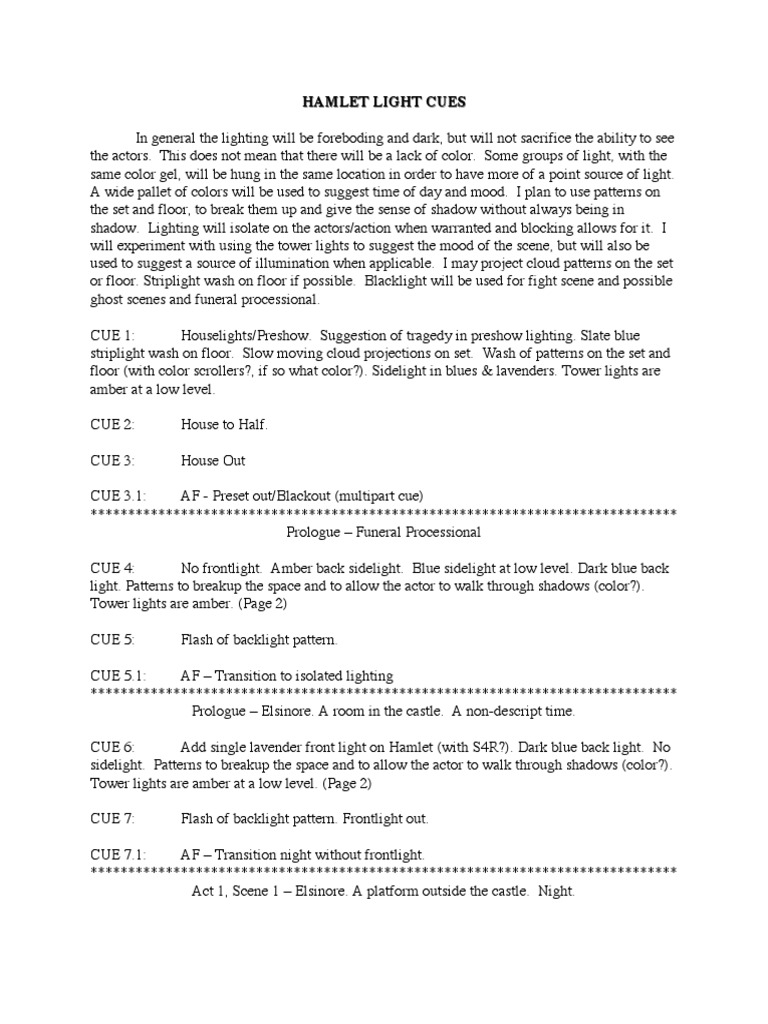 Hamlet Light Cues | Download Free PDF | Hamlet | Shadow