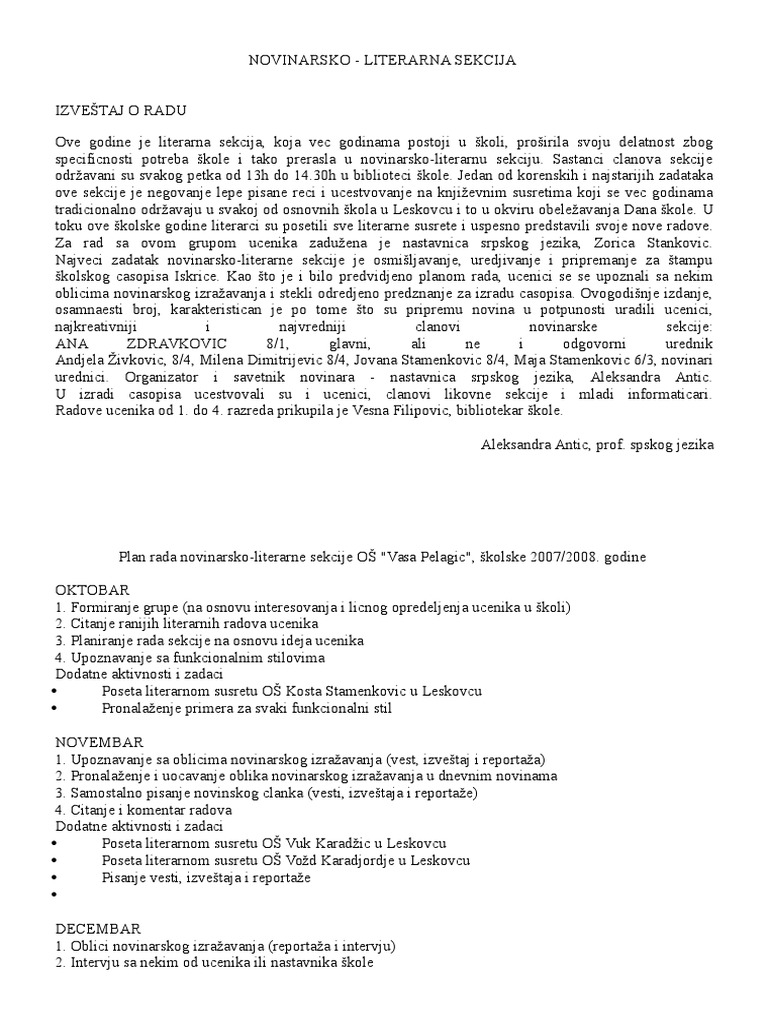 Novinarska Sekcija - Primer Iz Prakse | PDF