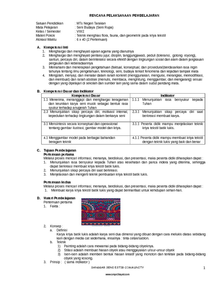 RPP Seni Budaya SMP Kelas 8 Semester 2-K13 | PDF