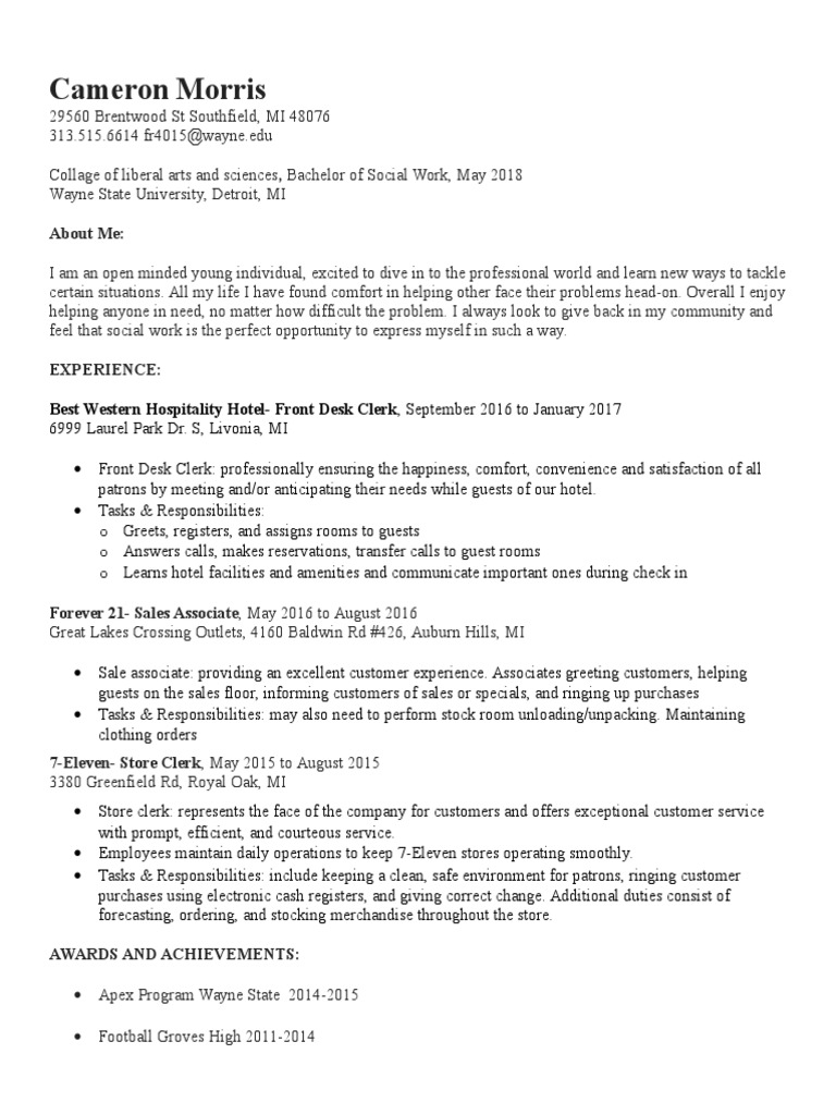 Cameron Morris Resume Update | PDF | Career & Growth | Business
