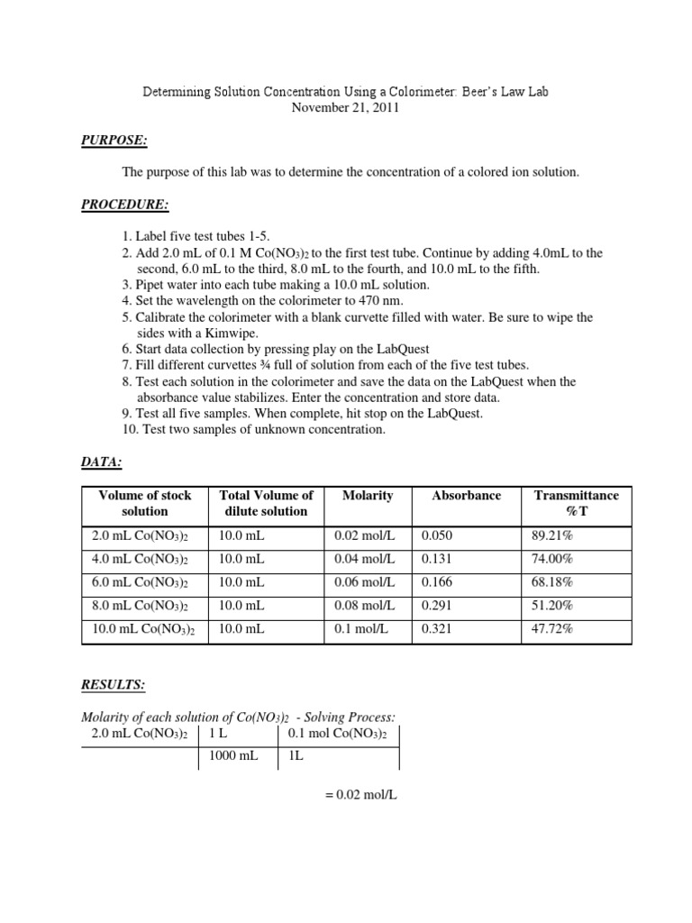 Colorimeter Lab: Measuring Ion Concentration | PDF | Molar ...