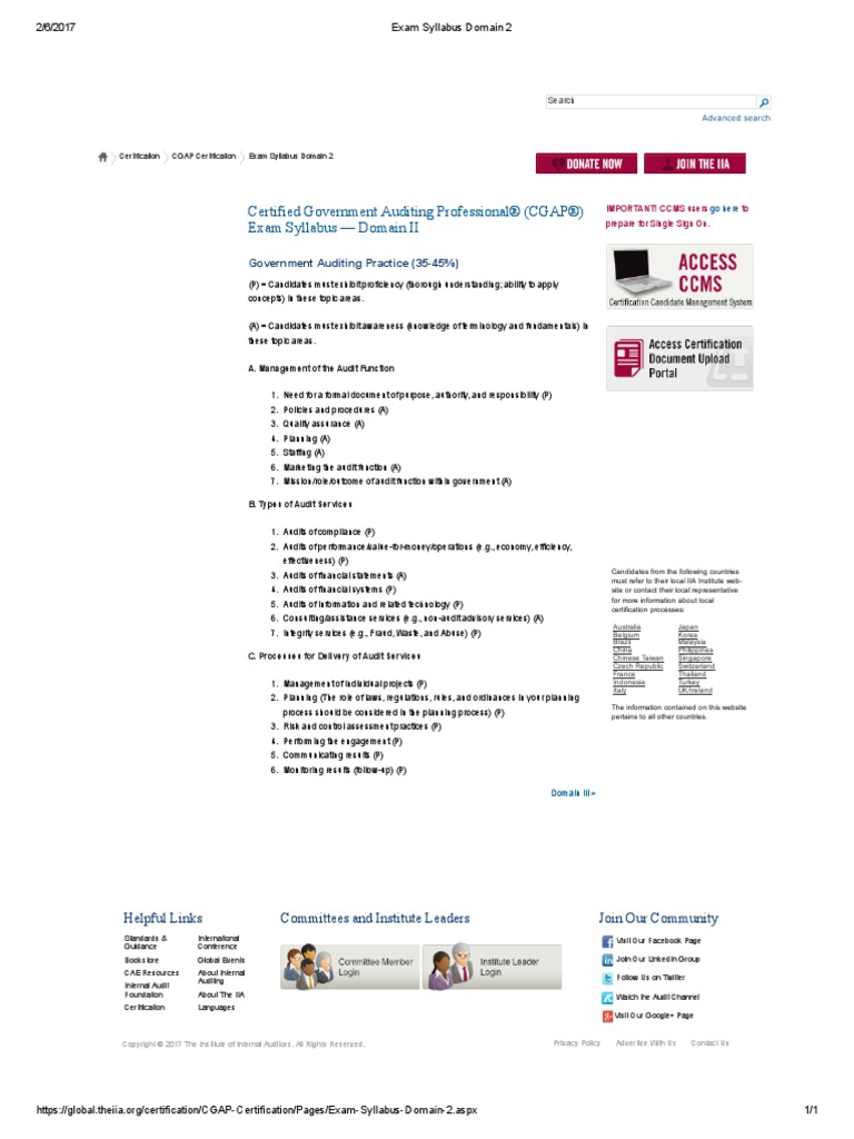 Certified Government Auditing Professional® (CGAP®) Exam Syllabus - Domain II | PDF | Internal ...