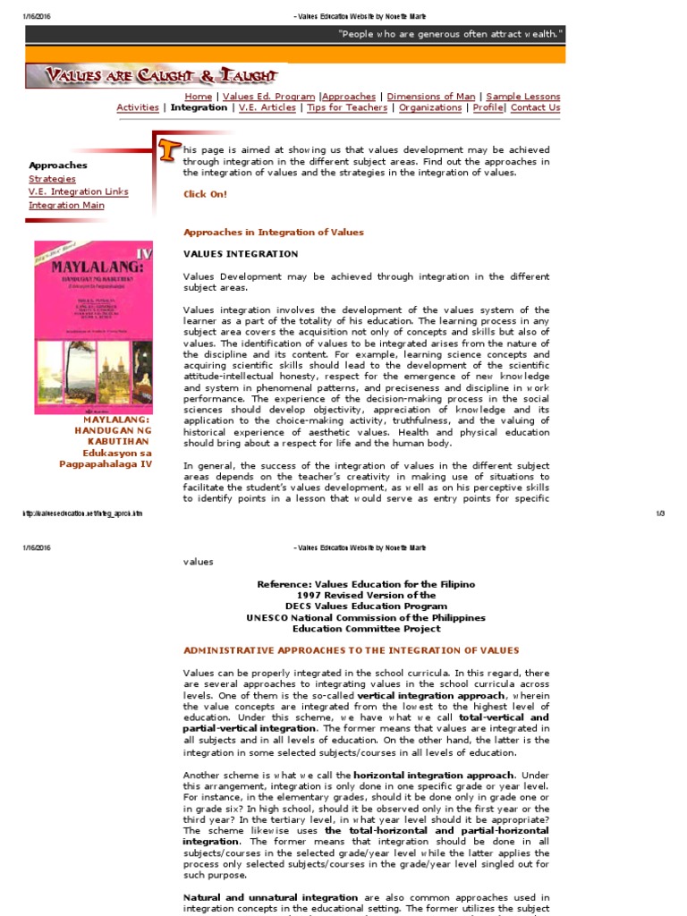 Values Integration | PDF | Value (Ethics) | Science