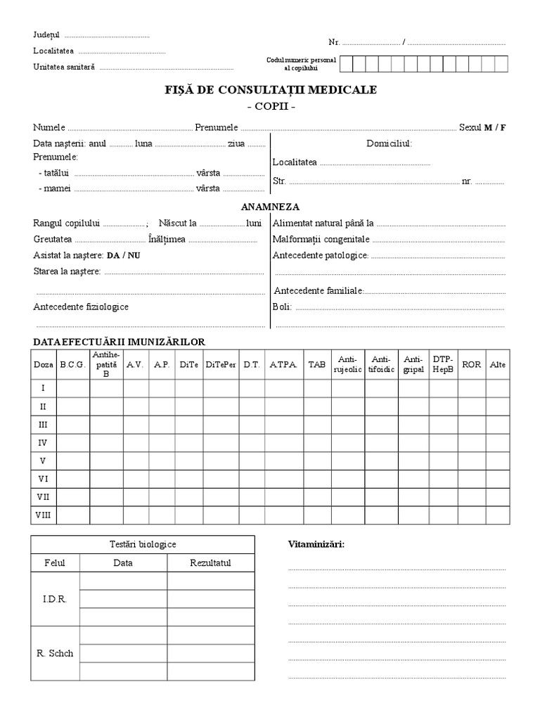 22 6 Fisa de Consultatii Medicale Copii | PDF