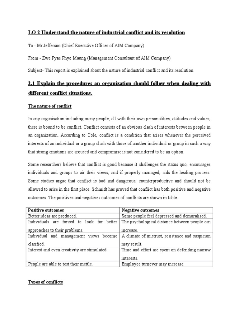 LO 2 Understand The Nature of Industrial Conflict and Its Resolution ...