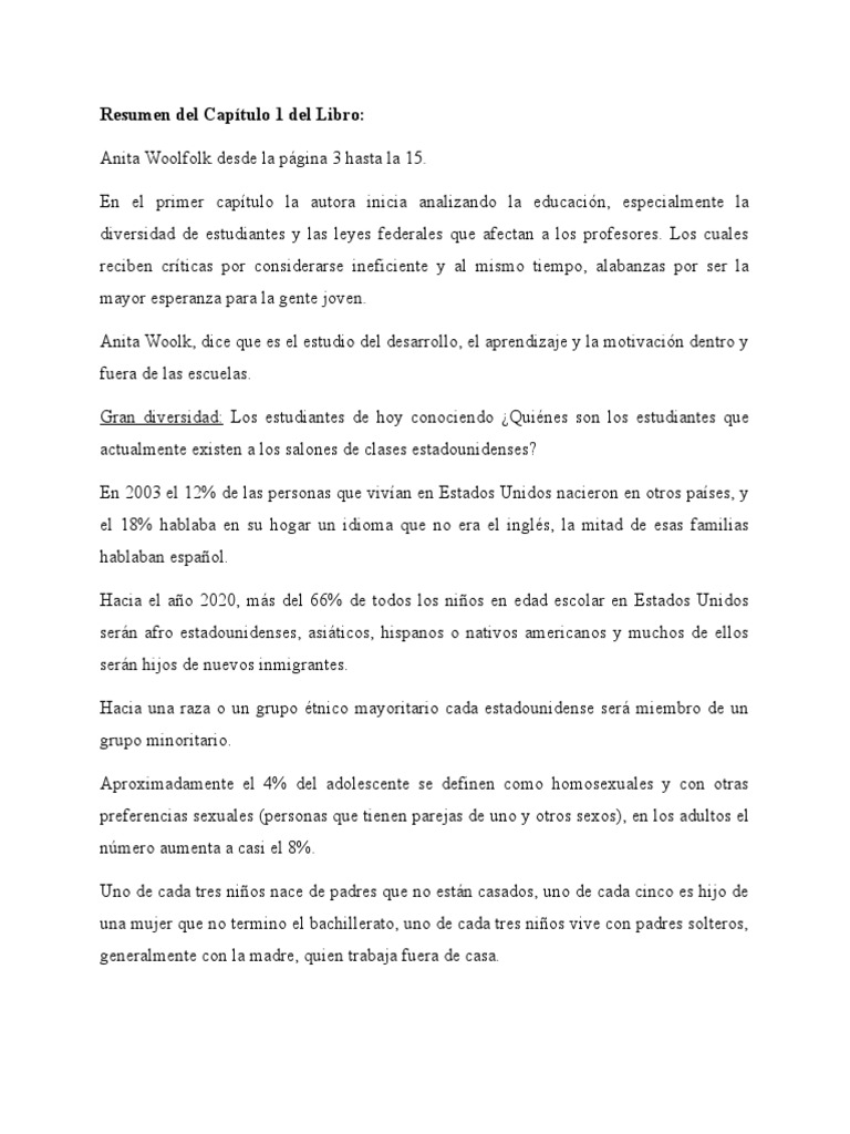 Resumen Del Capitulo 1 Del Libro | PDF | Sicología | Maestros