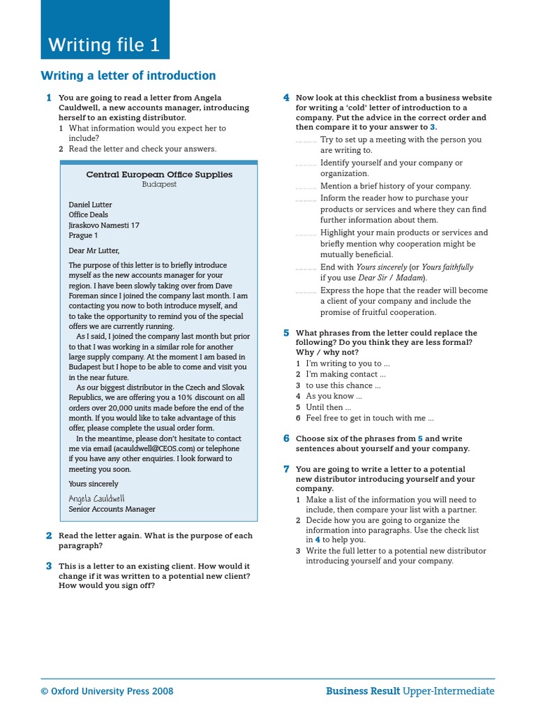 Writing A Letter of Introduction Student's Worksheet PDF | PDF