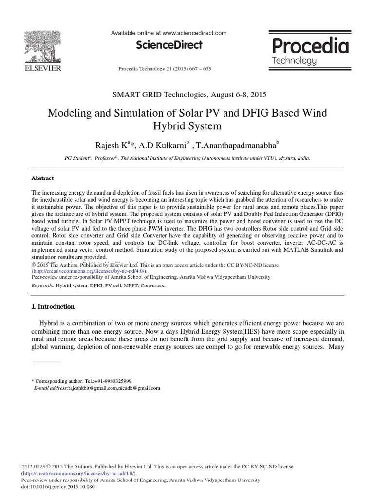 Modeling and Simulation of Solar PV and DFIG Based Wind Hybrid System ... Modeling and Simulation of Solar PV and DFIG Based Wind Hybrid System ...