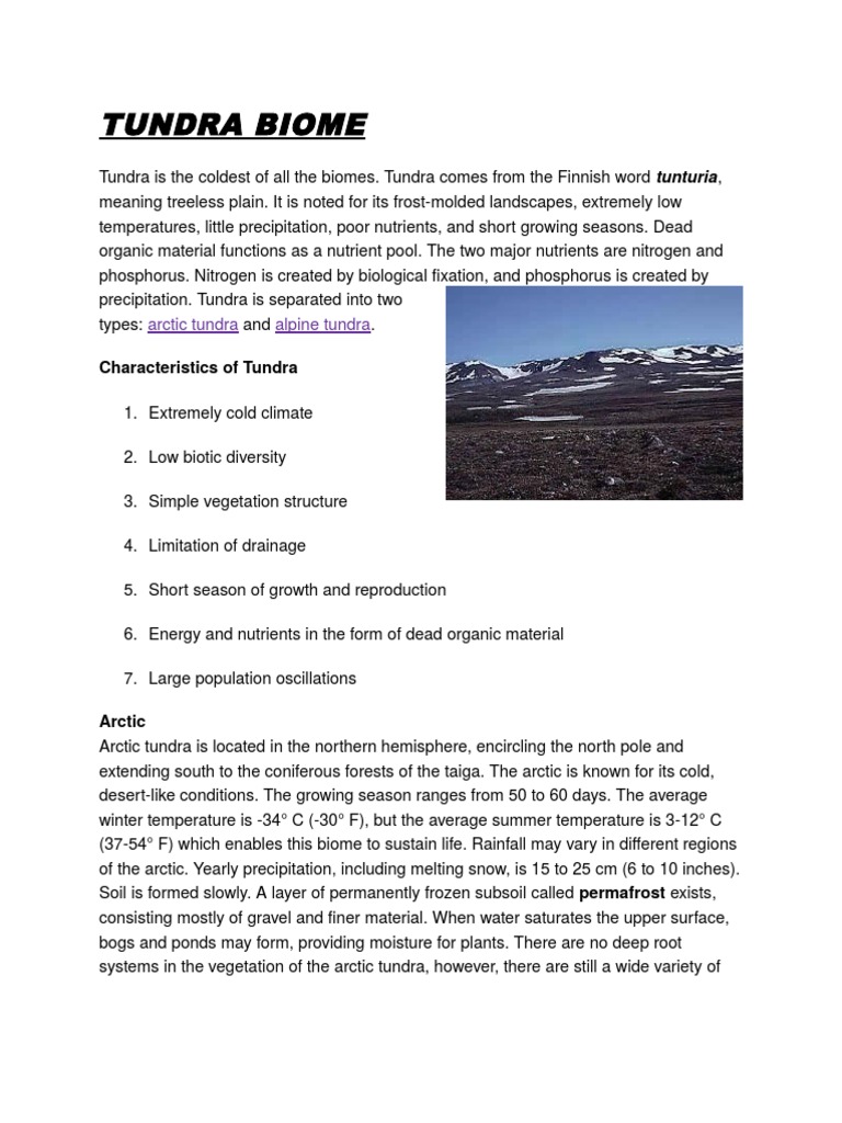 Tundra Biome: Arctic Tundra Alpine Tundra | PDF | Grassland | Savanna