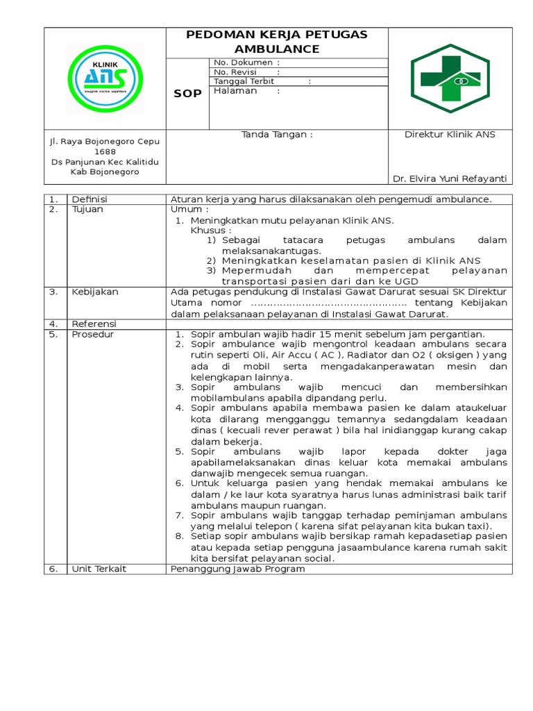 Sop Ambulance | PDF