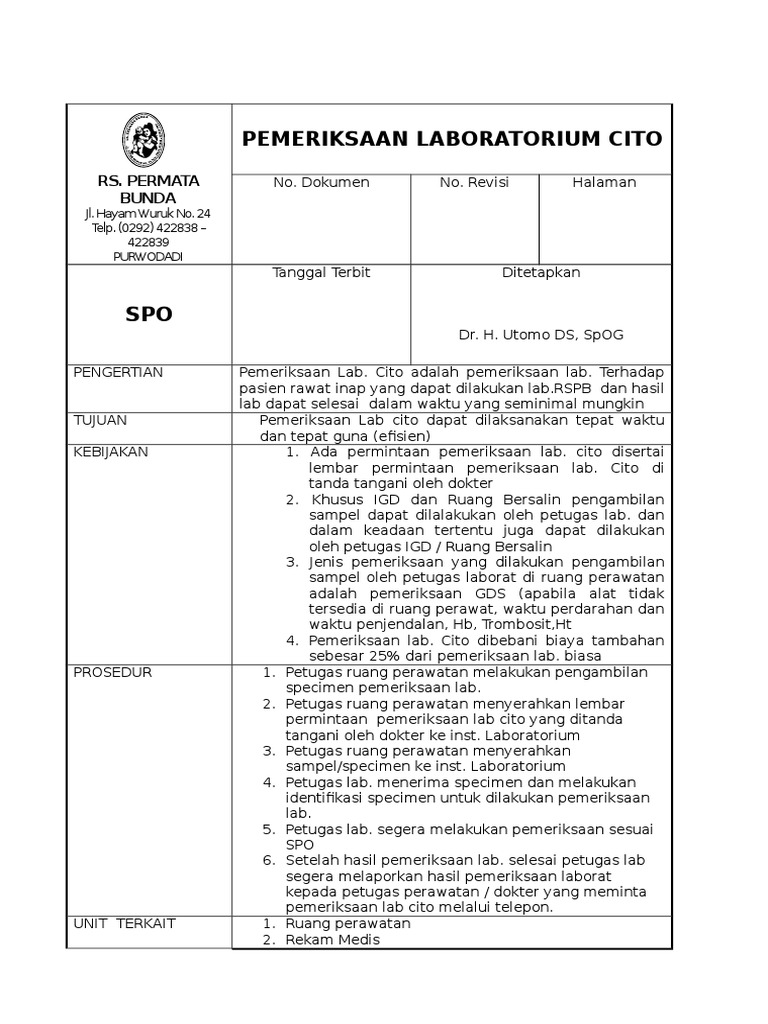 Spo Pemeriksaan Cito | PDF