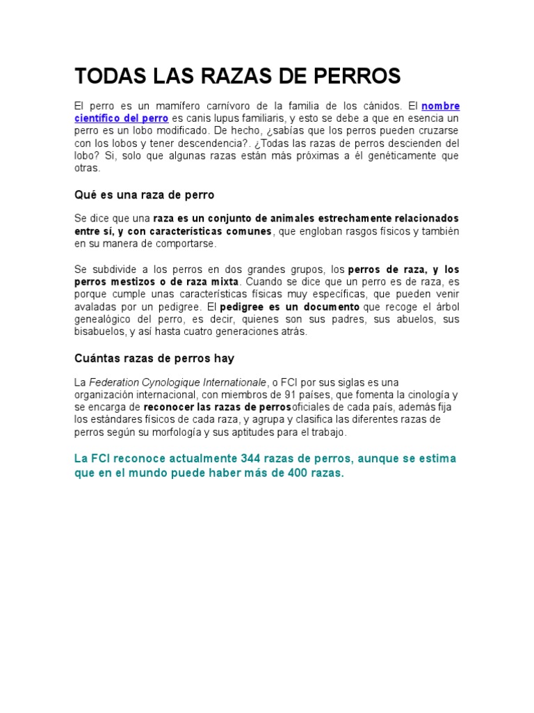 Todas las razas de perros y sus tamaños | PDF | Razas de perros | Perros