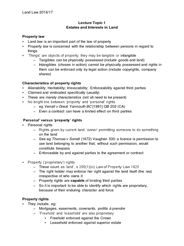 Land Law Notes Year 2 | PDF | Fee Simple | Trust Law