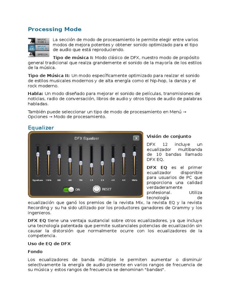 Como Usar Ecualizador de DFX | PDF | Bajo | Sonido