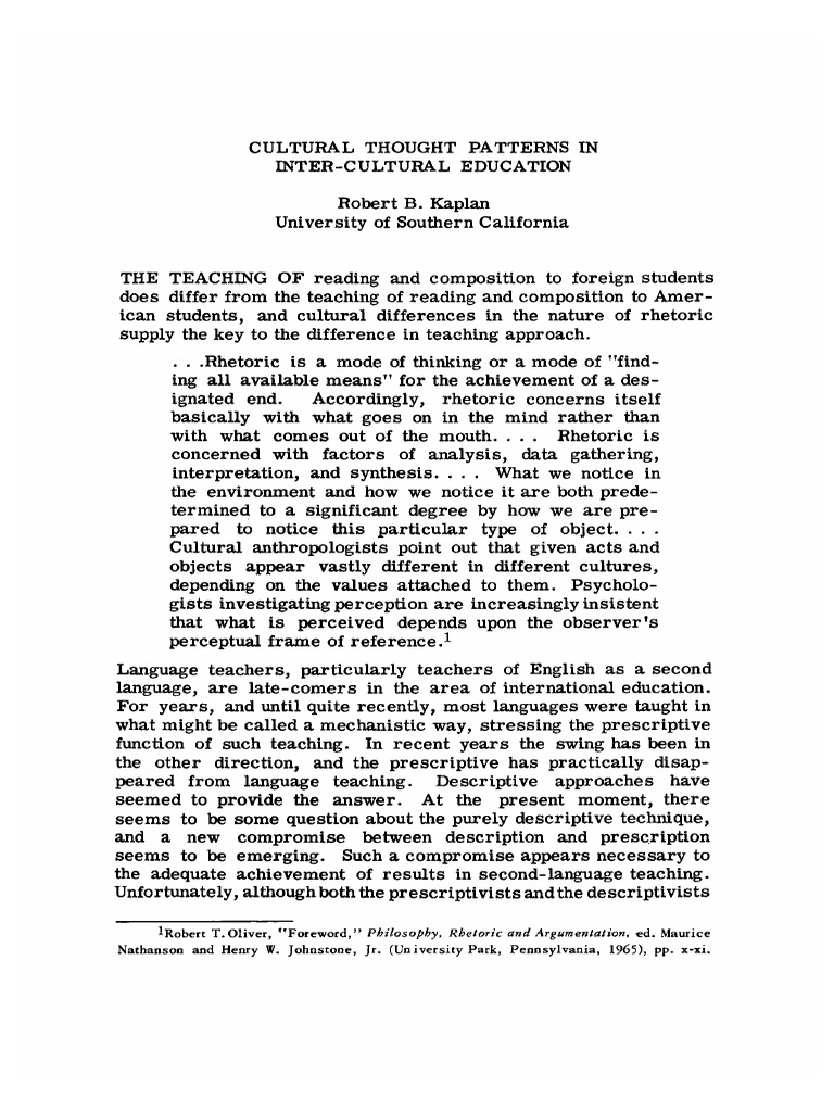 Kaplan - Cultural Thought Patterns (1966) | Rhetoric | English Language