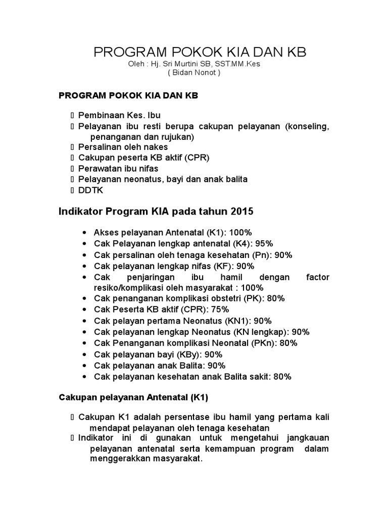 Program Pokok Kia Dan KB | PDF