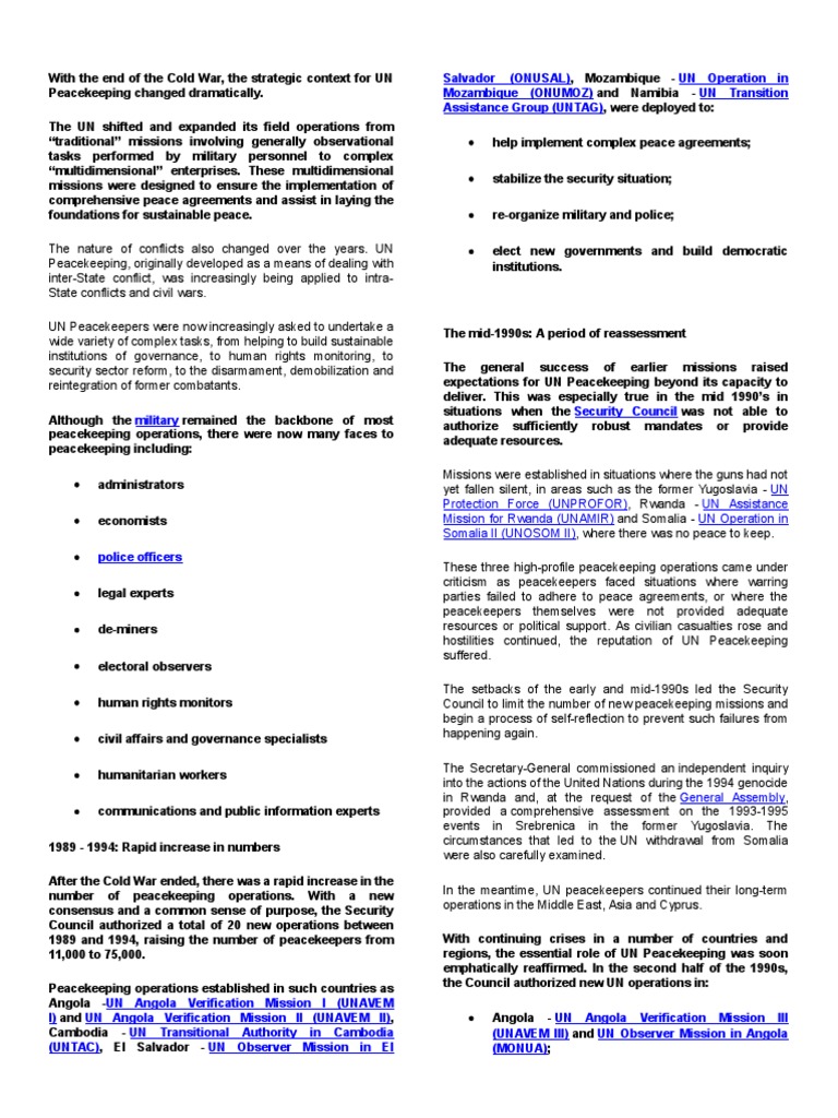 UN Protection Force (UNPROFOR) UN Assistance Mission For Rwanda (UNAMIR ...