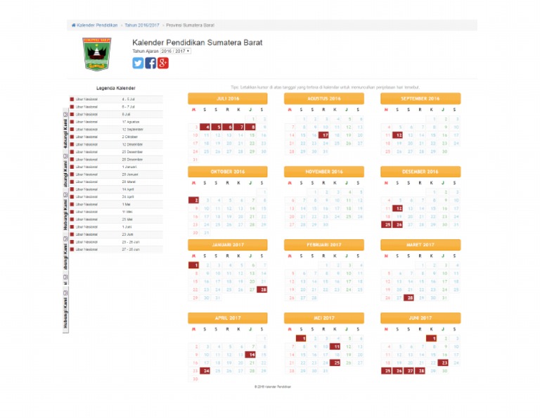 Kalender Pendidikan Provinsi Sumatera Barat Tahun 2016 2017 PDF | PDF