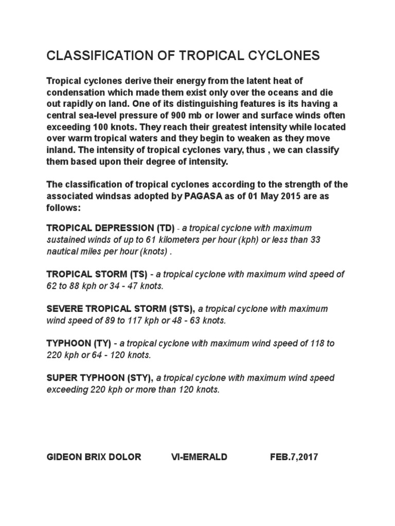 Classification of Tropical Cyclones | PDF | Tropical Cyclones ...