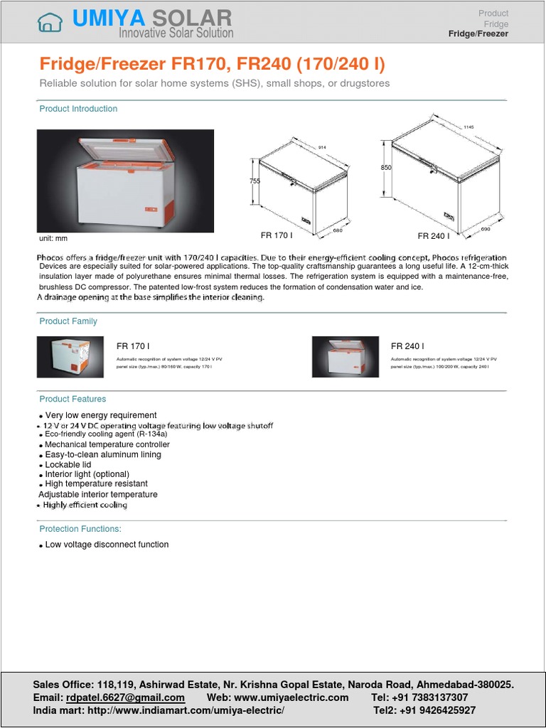 Fridge/Freezer FR170, FR240 (170/240 L) : Reliable Solution For Solar ...