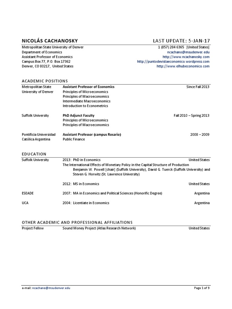 Cachanosky, N. - CV (English) | PDF | Austrian School | Friedrich Hayek