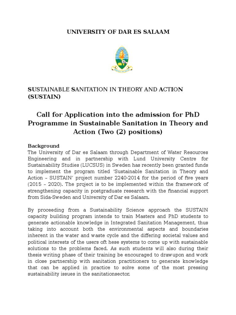 PHD Scholarships - Udsm | PDF | Doctor Of Philosophy | Slum