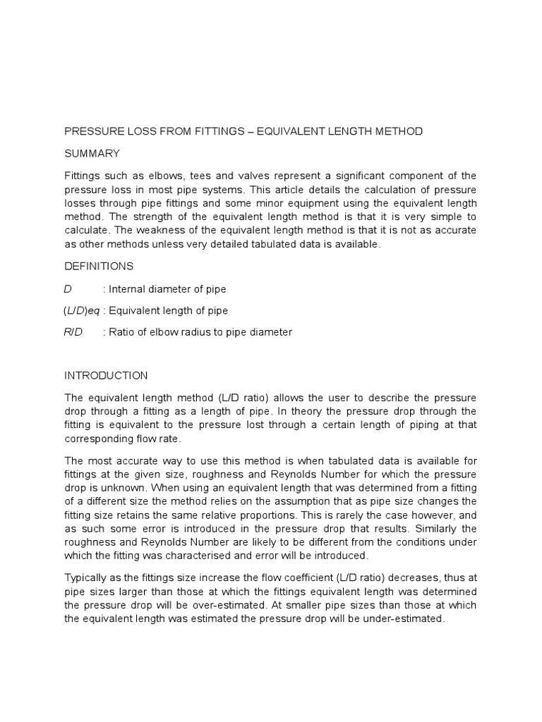 Pipe Fittings Pressure Loss Calculation | PDF | Technology & Engineering