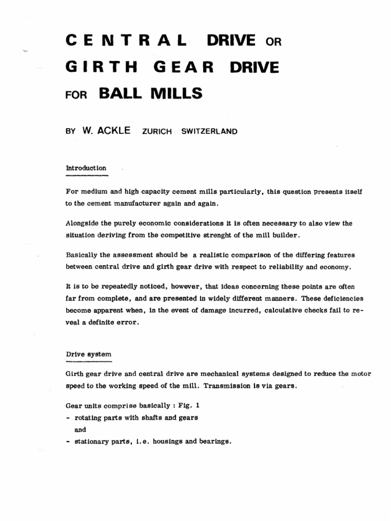 Central or Girth Gear Drive For Ball Mills - 1 | PDF | Gear | Bearing ...
