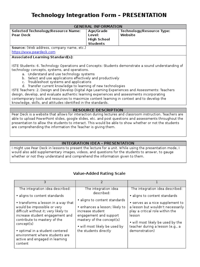 Technology Integration Template-Presentation | PDF | Educational ...