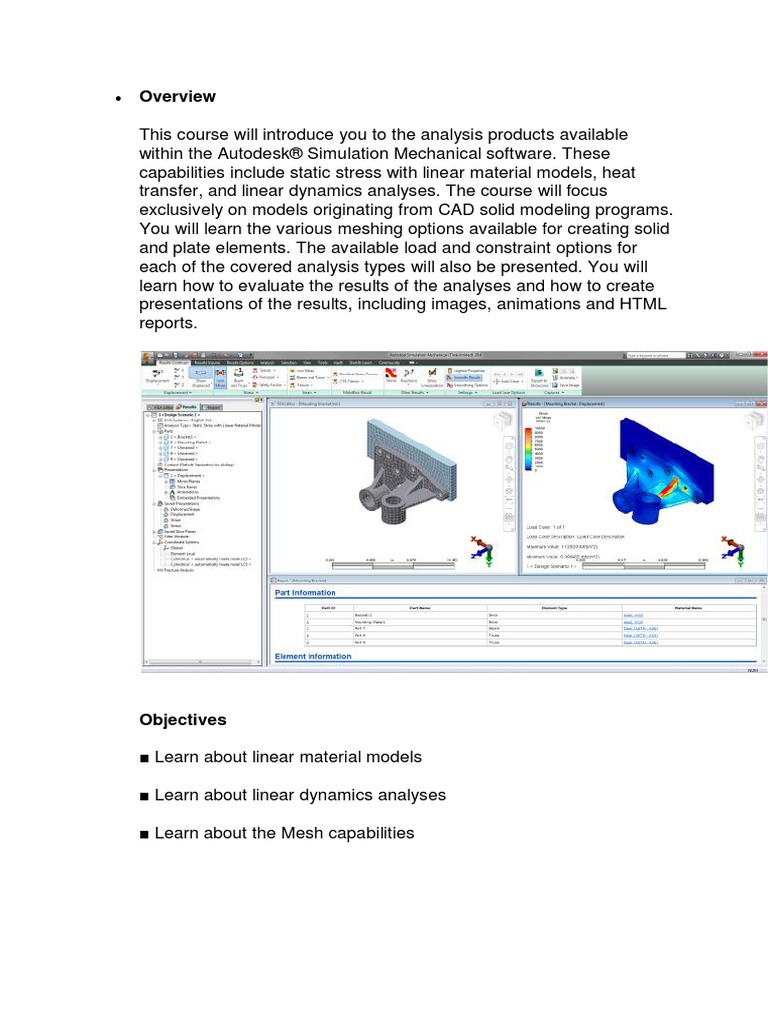 Autodesk Simulation Mechanical 2014 FEA - Training Book | PDF | Bending ...