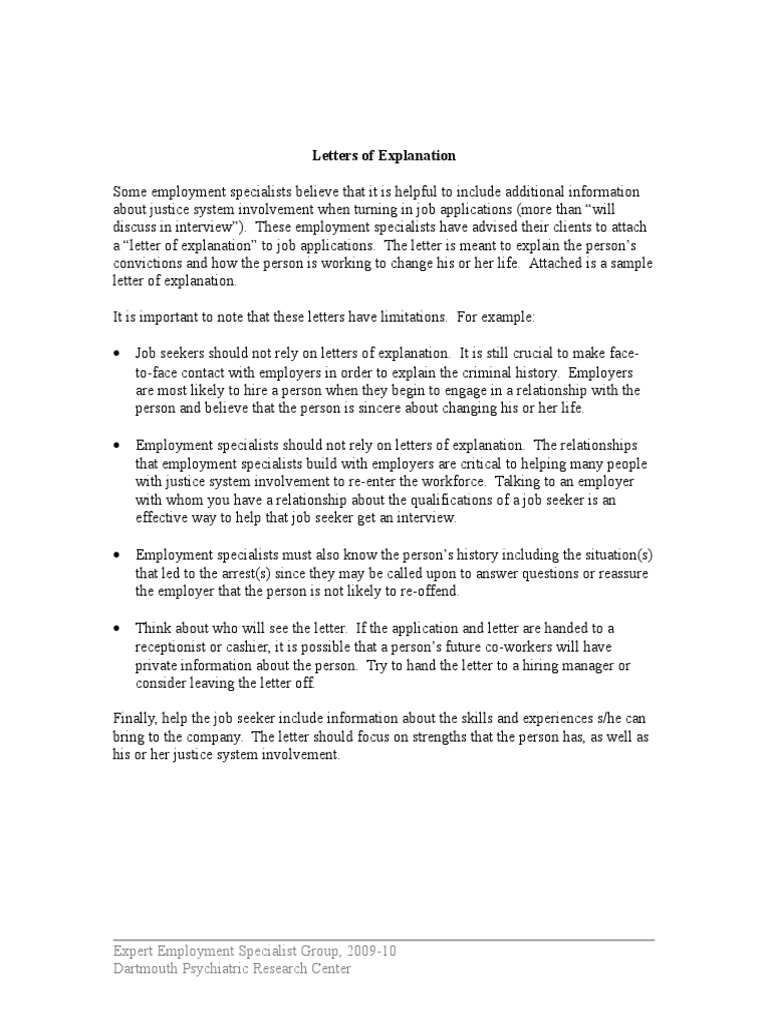 Sample Letter Explaining Criminal Record Example