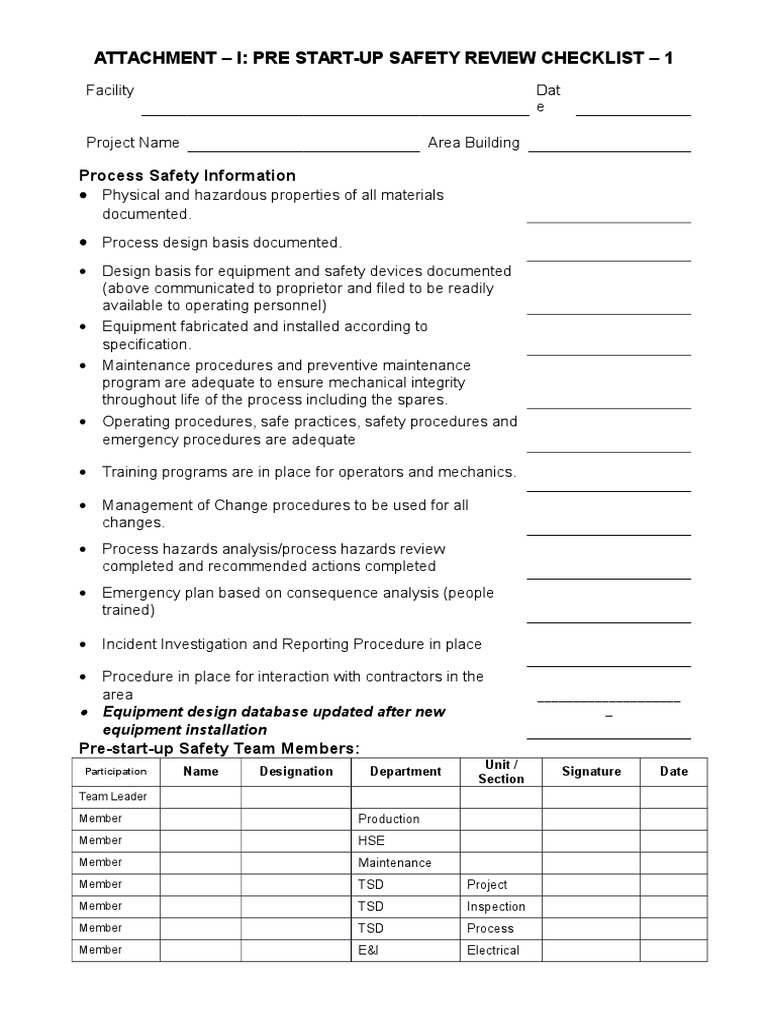 Pre-Startup Safety Review Checklist | PDF | Electrical Wiring | Vacuum Tube