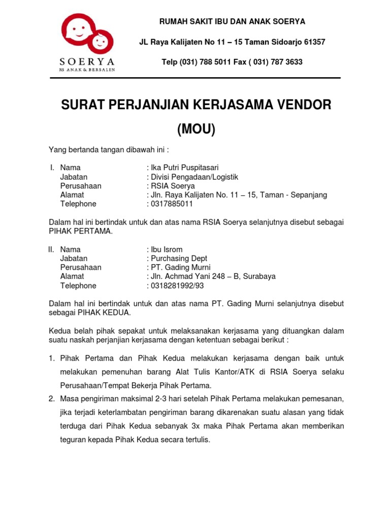 Surat Perjanjian Kerjasama Vendor Renew | PDF