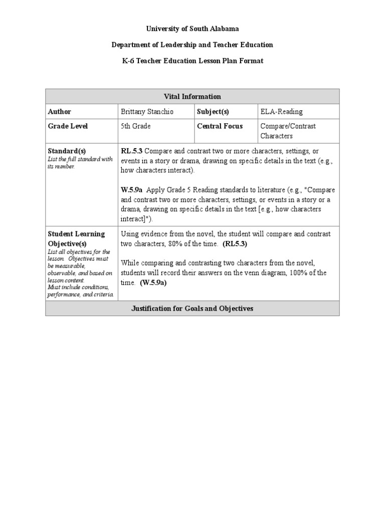 5th Grade ELA Compare/Contrast Lesson Plan | PDF | Educational ...