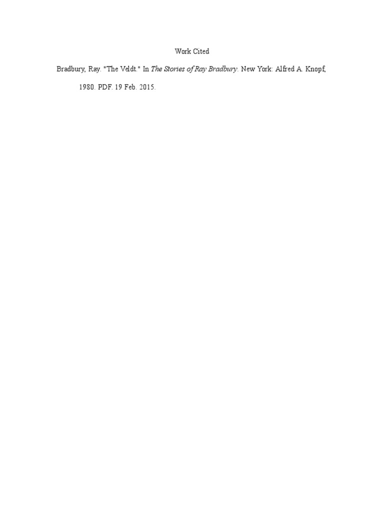 Work Cited For - The Veldt | PDF