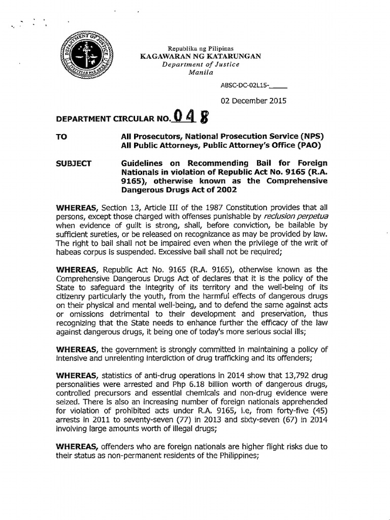 Bail Bond Guide Drugs Foreigners | PDF | Bail | Prosecutor