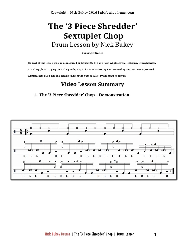 The '3 Piece Shredder' Sextuplet Chop | PDF | Drum Kit | Musicology