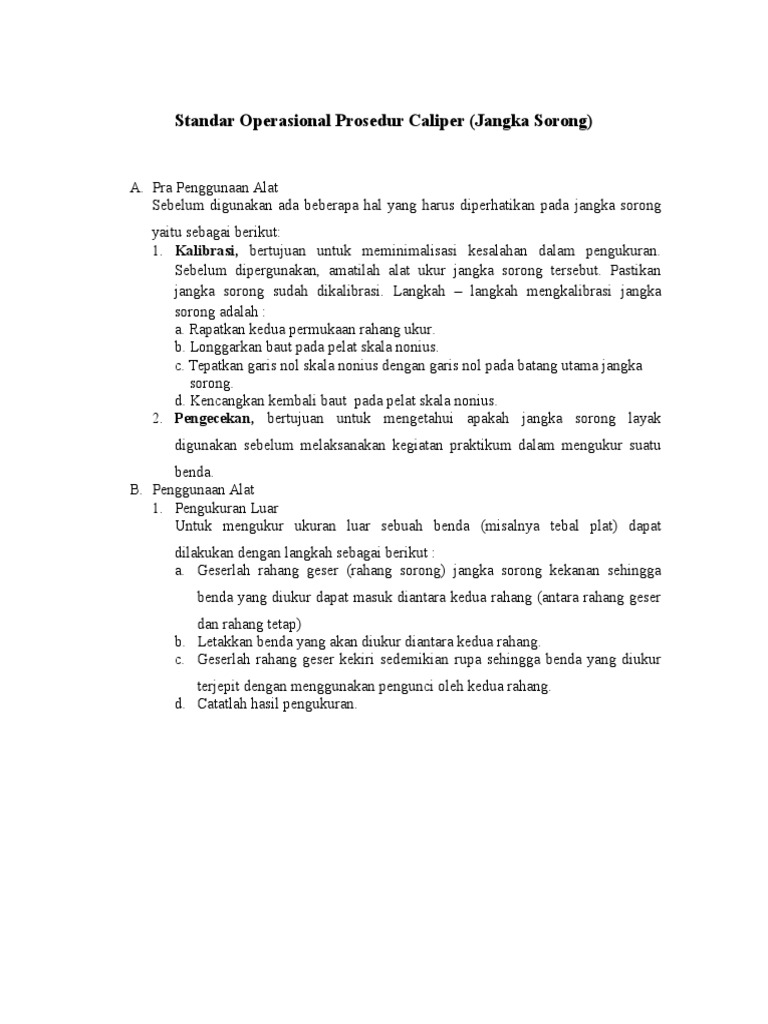 Standar Operasional Prosedur Caliper | PDF