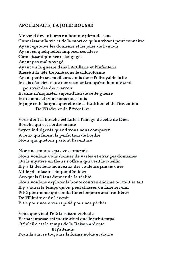 Apollinaire, La Jolie Rousse | PDF